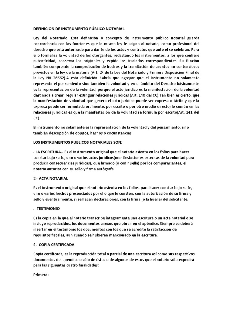 Definicion de Instrumento Público Notarial | PDF | Voluntad y ...