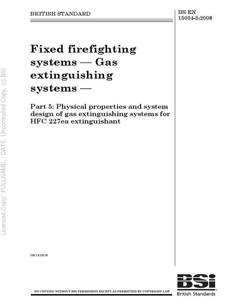 BS EN 15004-5-2008 Fixed Firefighting Systems HFC 227ea Extinguishant ...