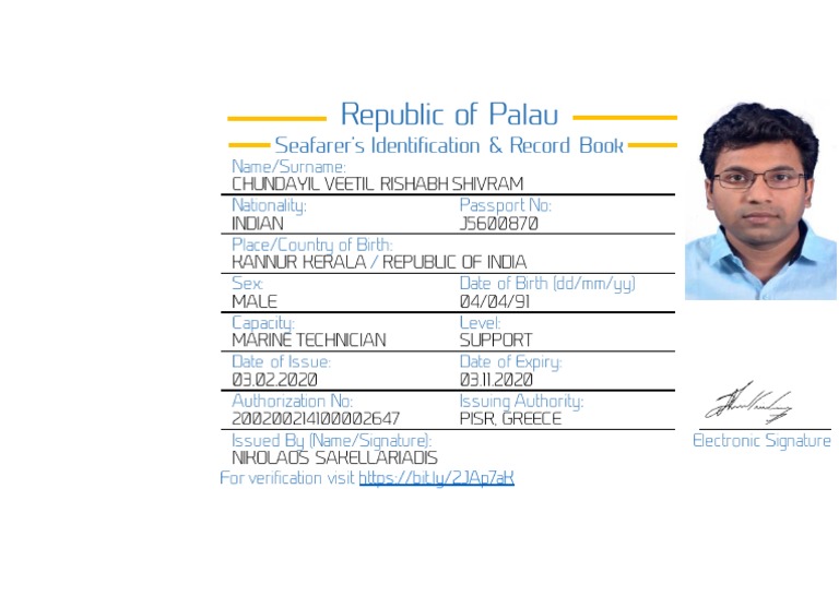 C703 - Seafarer Identification Record Book - Chundayil Veetil Rishabh ...