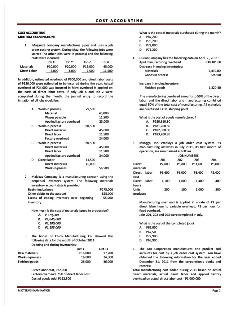 Cost Accounting Midterm | PDF | Inventory | Factory