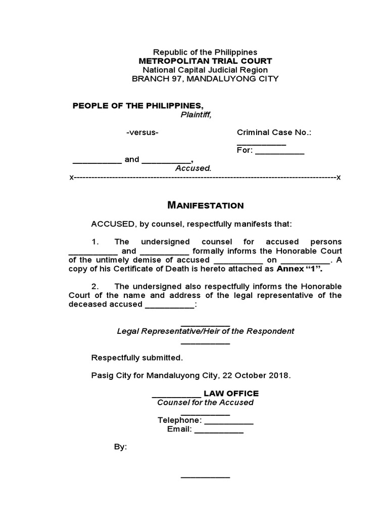 Manifestation of Accused's Death | PDF | Barrister | Common Law