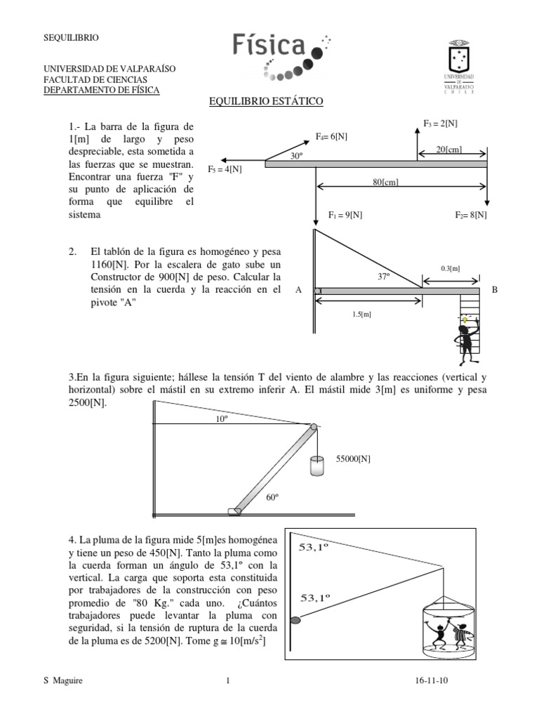 Ejercicios De Equilibrio Estático En Física Pdf Masa Mecánica