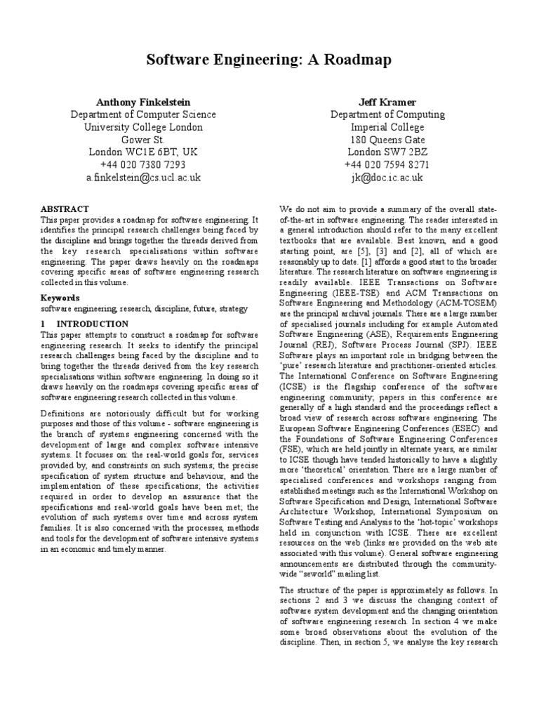 Software Engineering - A Roadmap | PDF | Engineering | System