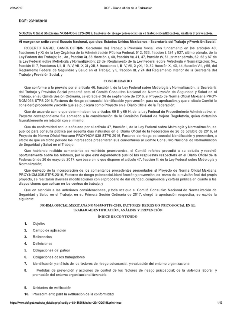 Nom 035 STPS 2018 PDF | PDF