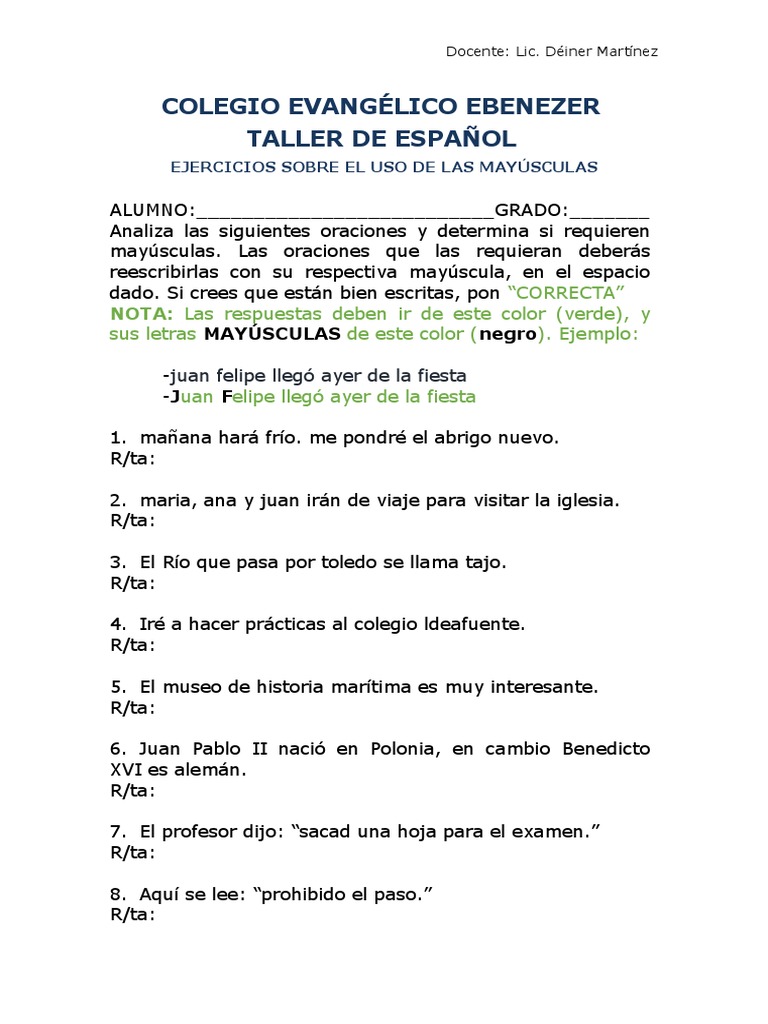 Taller Uso de Mayúsculas | PDF