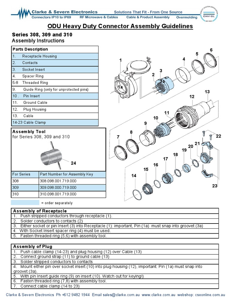 ODU Heavy Duty Connector Assembly Guide Lines PDF | PDF | Electrical ...