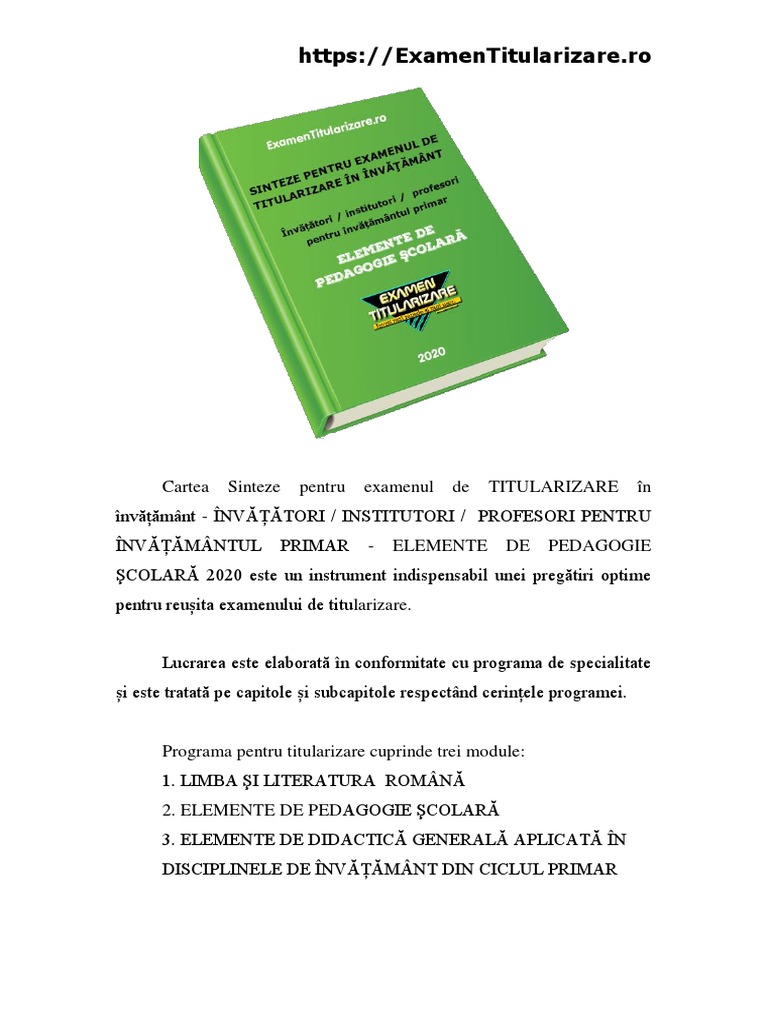 Invatatori Examen Titularizare 2020 | PDF