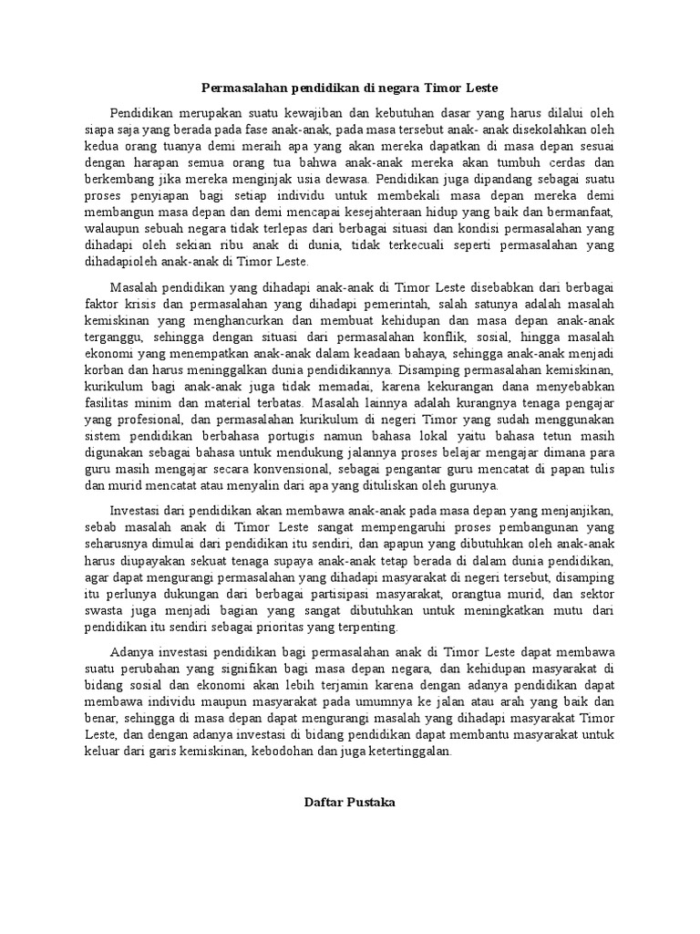 Permasalahan Pendidikan Di Negara Timor Leste | PDF