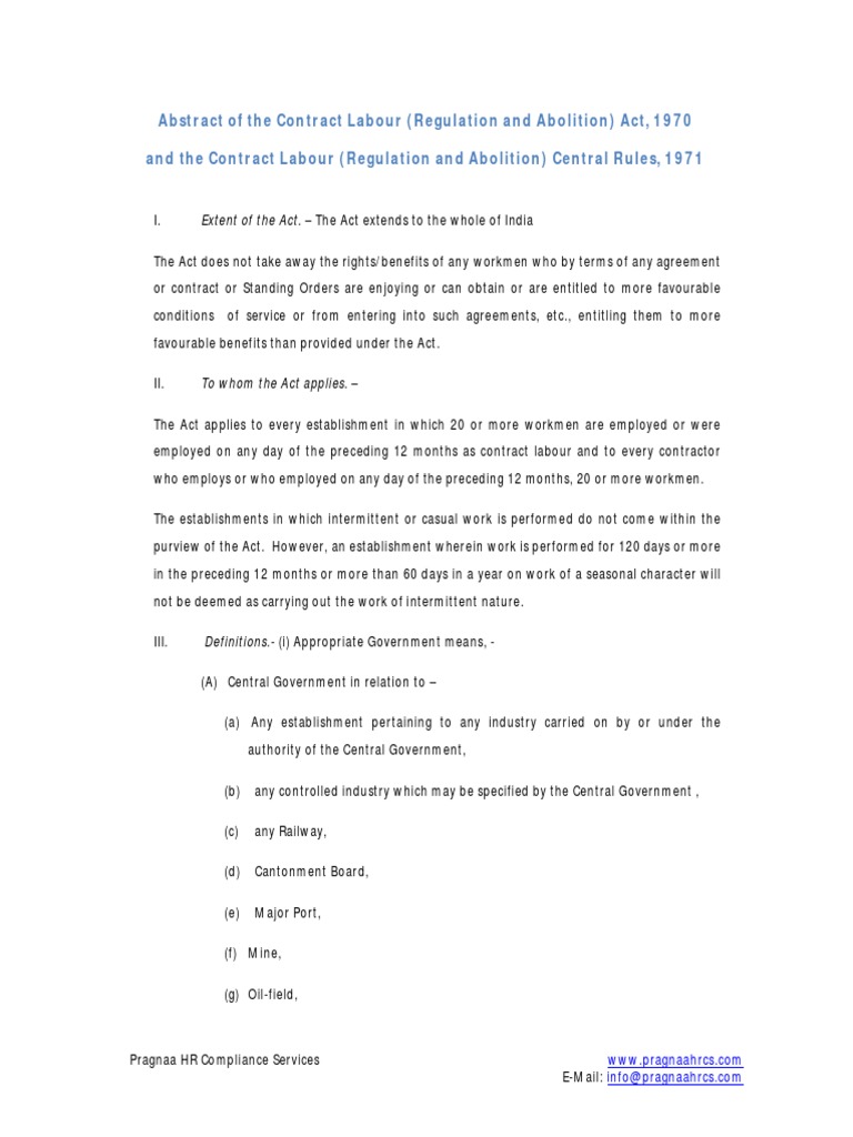 Abstract of The Contract Labour - English | PDF | Employment | License