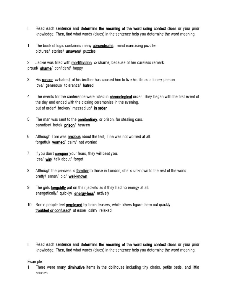 Context Clues Assignment Pdf 6847