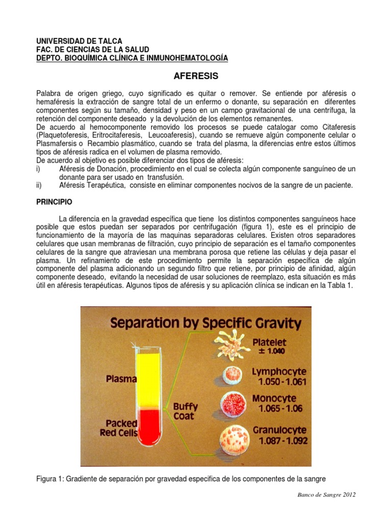 Aferesis | PDF | Donación de sangre | Plaqueta