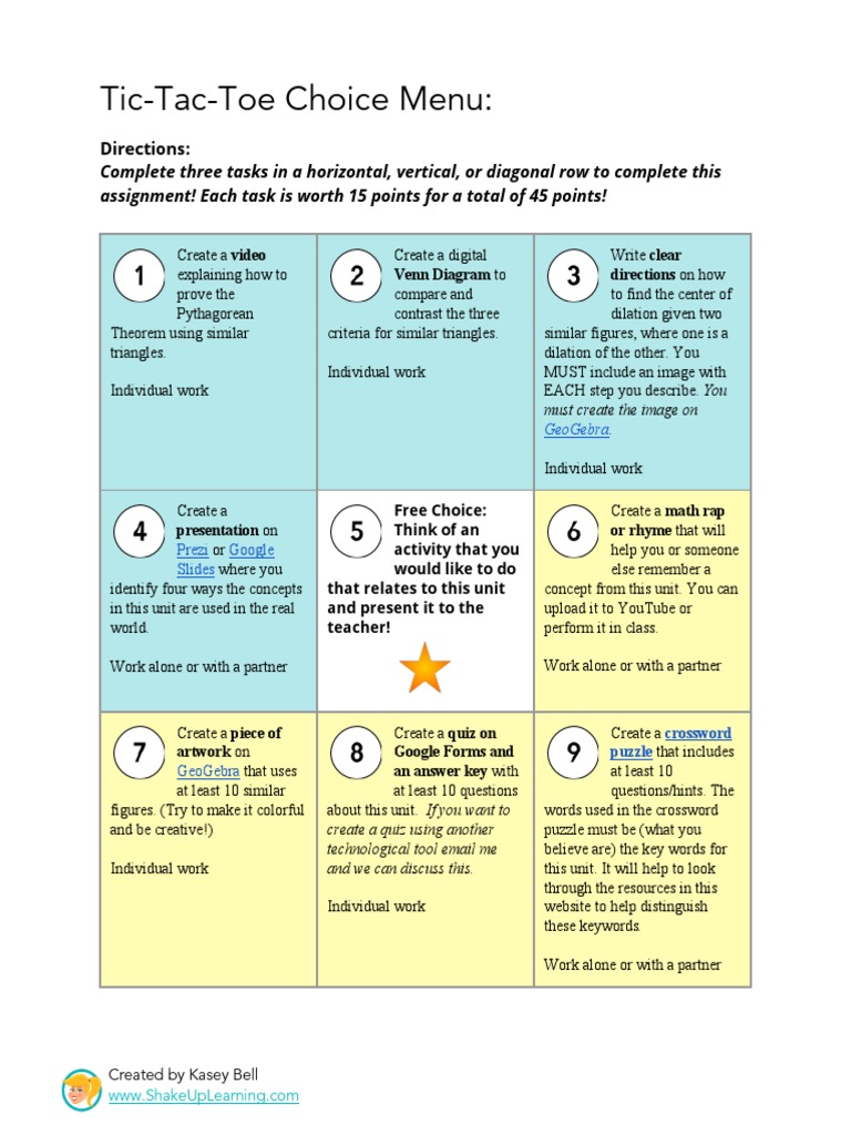 Similarity Transformations Tic-Tac-Toe Menu Choice Board | PDF ...