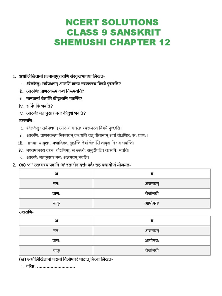 Ncert Solutions Class 9 Sanskrit Shemushi Chapter 3 NCERT Solutions