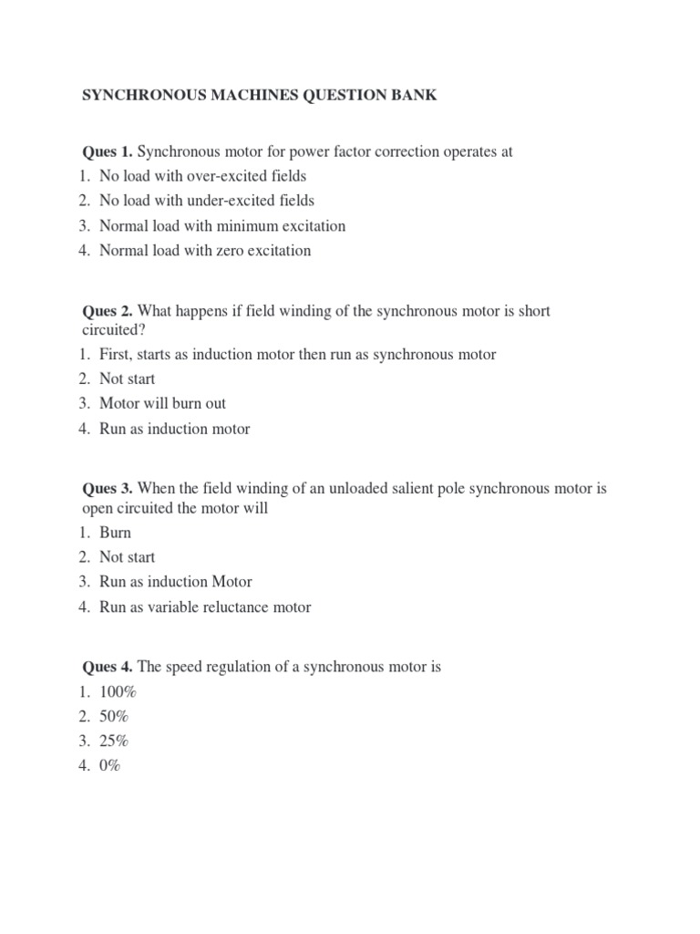 Synchronous Machines Question Bank | PDF | Electric Motor | Power (Physics)