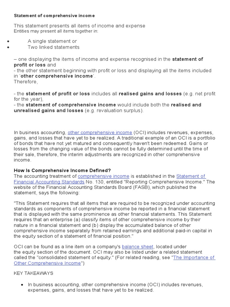 Statement of Comprehensive Income | PDF | Income Statement ...