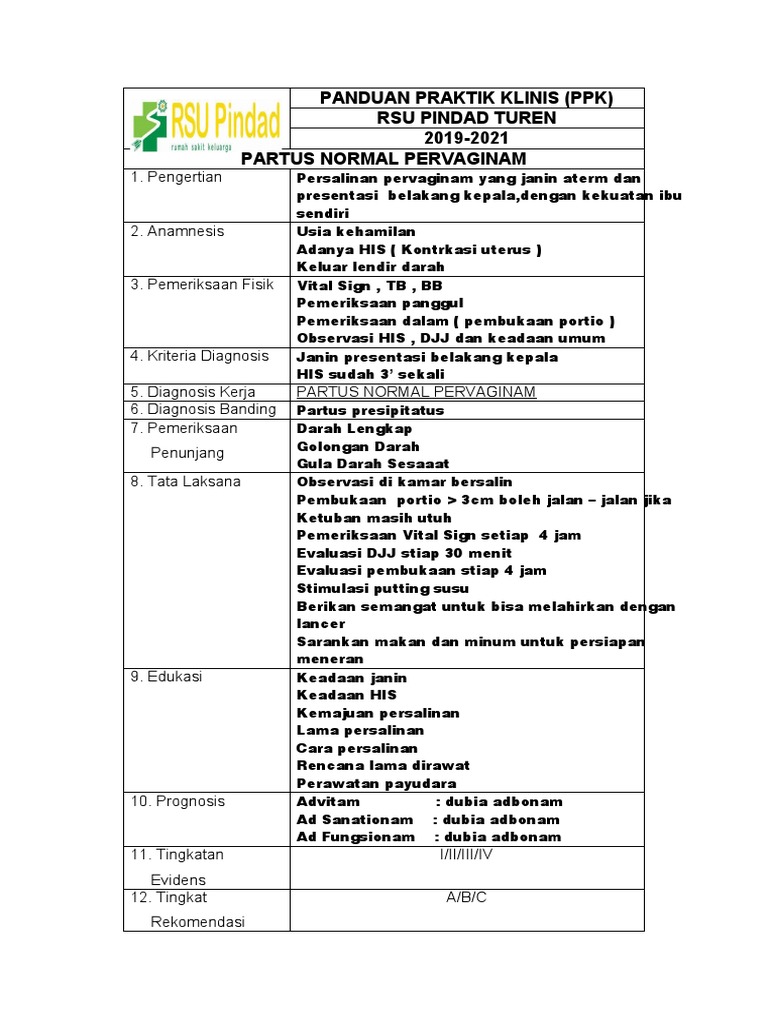 Panduan Partus Normal Pervaginam 2021 | PDF