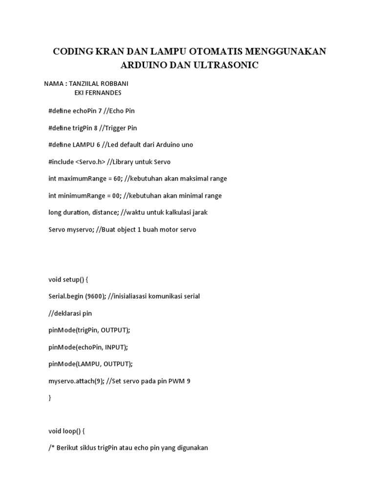 Kran dan Lampu Otomatis Arduino | PDF