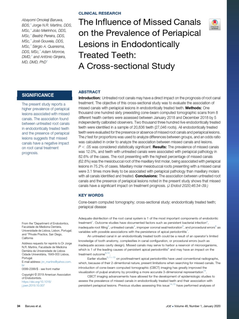 The Influence of Missed Canals On The Prevalence of Periapic - 2020 ...