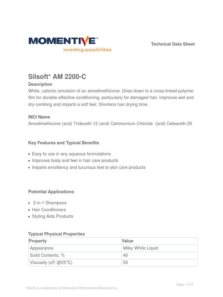 Silsoft Am 2200 C | PDF | Shampoo | Trademark