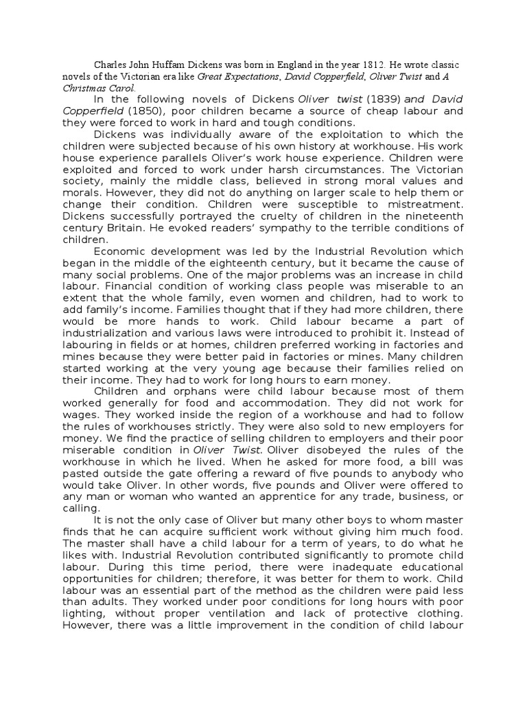 Dickens Portrays the Cruelty of Child Labour During the Industrial ...