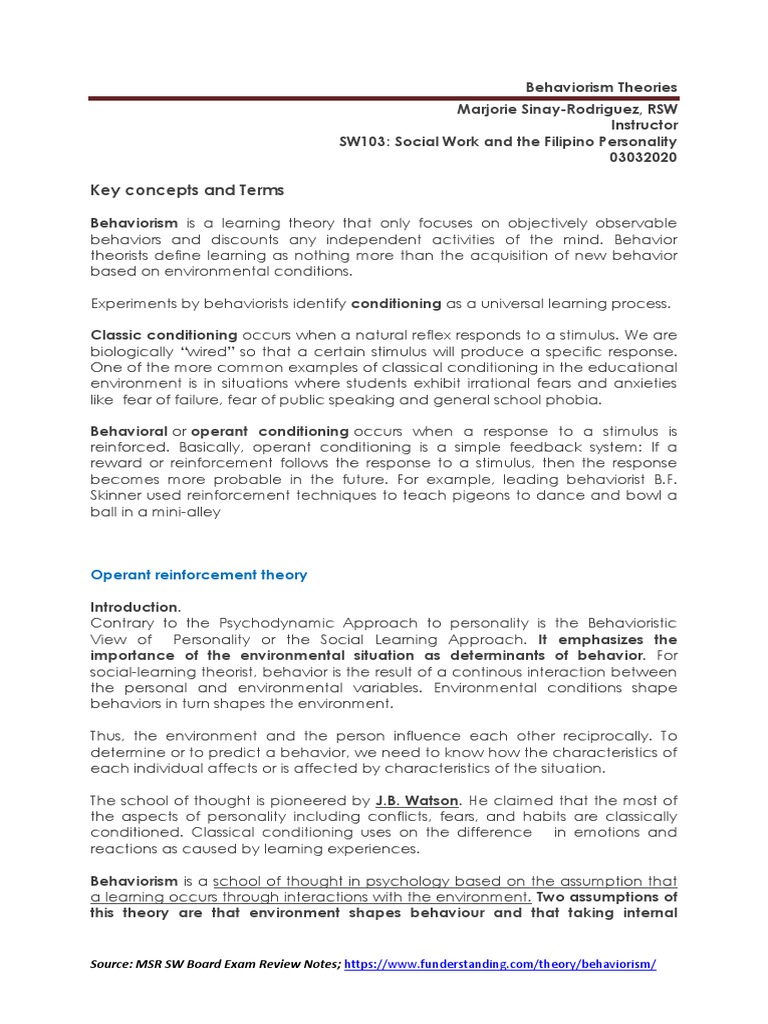 Behaviorism Theory | PDF | Reinforcement | Behaviorism