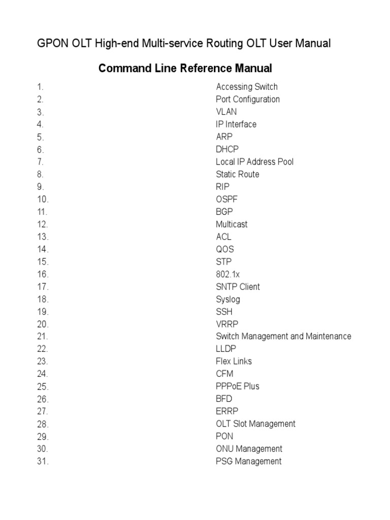 GPON OLT User Manual Command Reference | PDF | Ip Address | Osi Protocols
