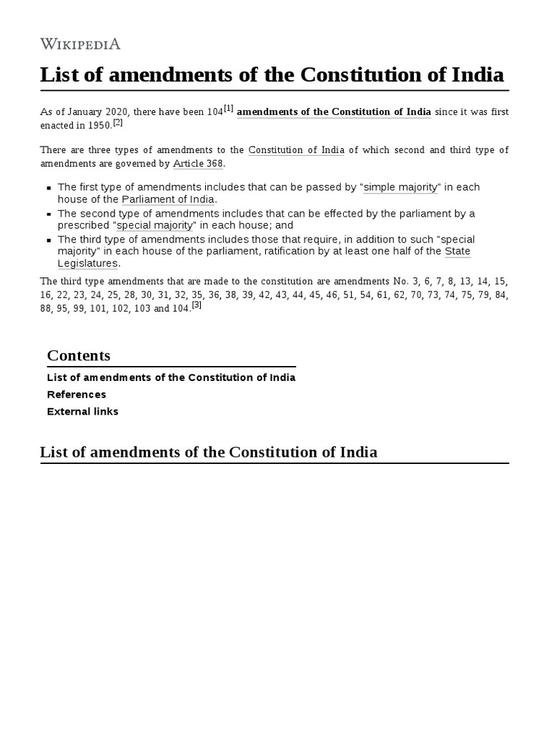 List of Amendments of The Constitution of India PDF | PDF ...