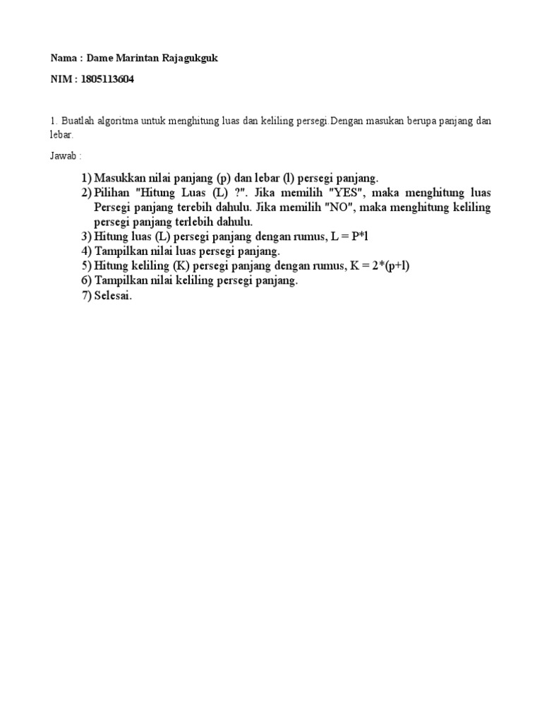 Algoritma dan Flowchart Luas-Keliling Persegi | PDF