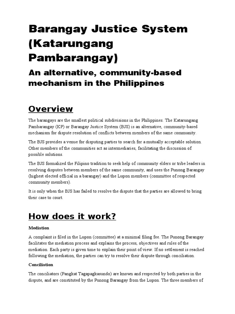 Barangay Justice System | PDF | Mediation | Arbitration