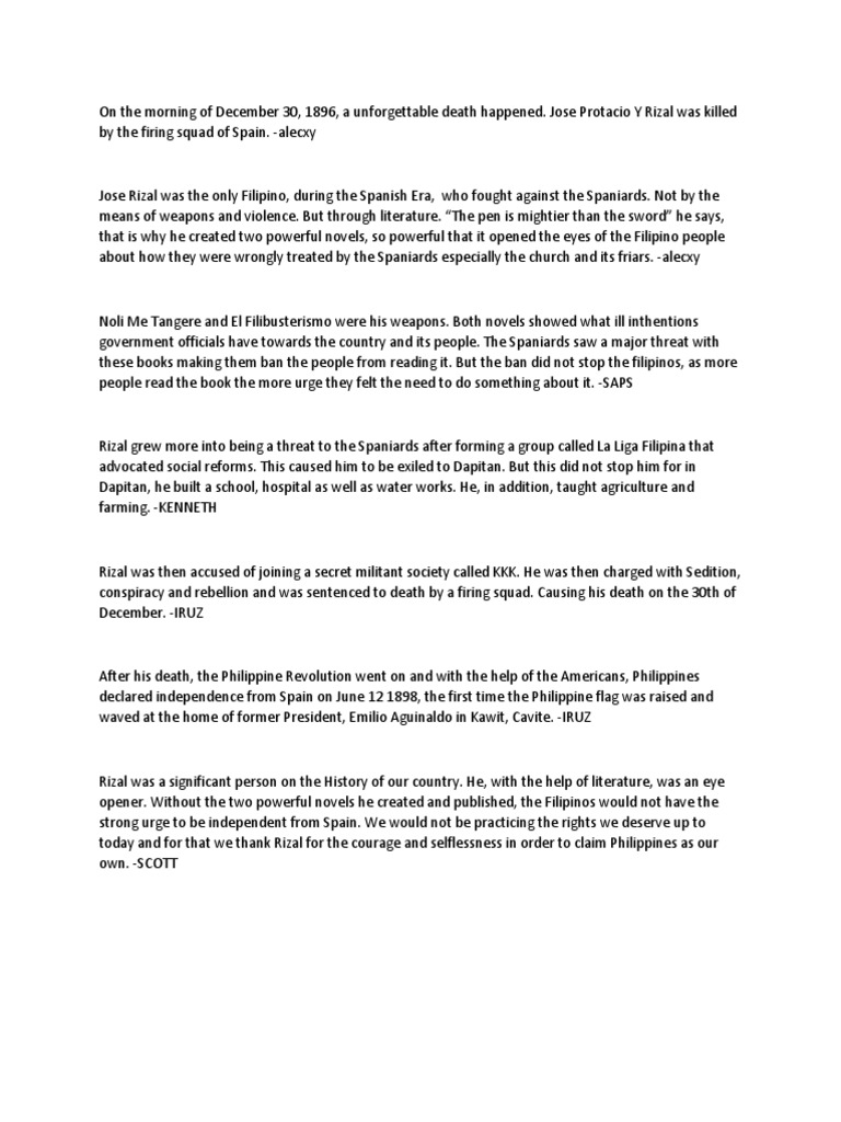 Avp Rizal Script | PDF