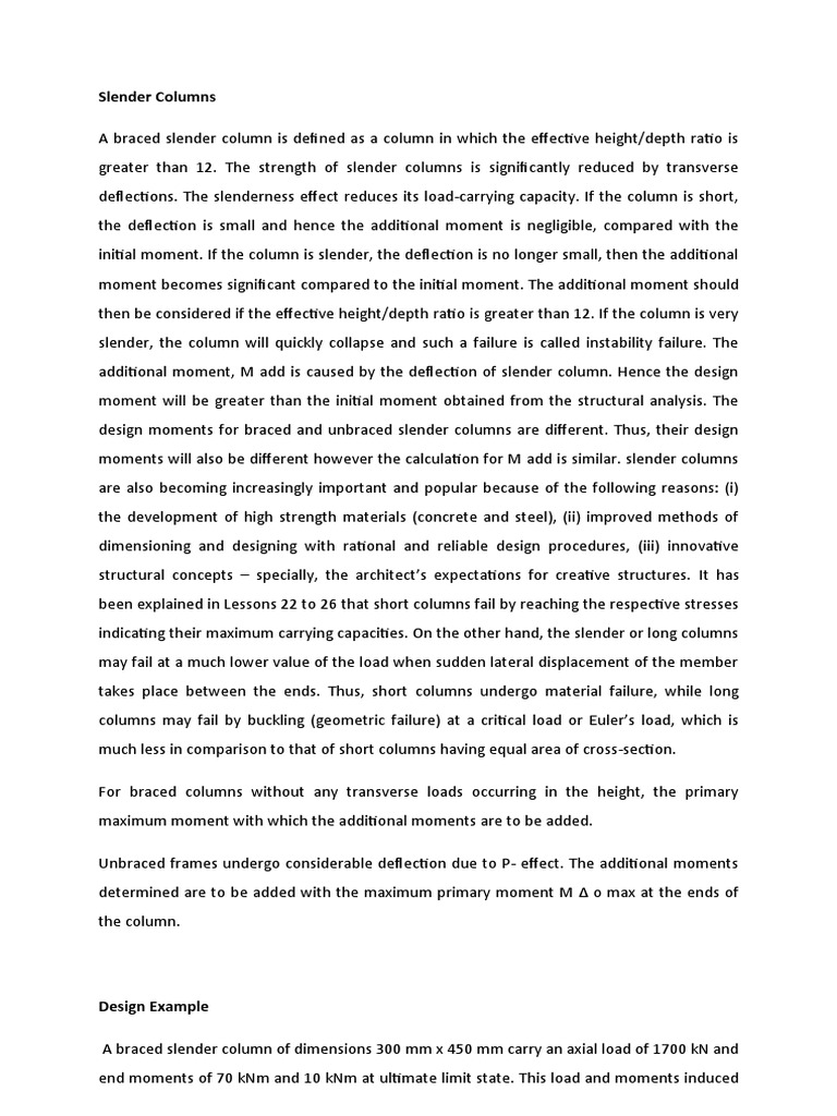 Slender Columns | PDF | Beam (Structure) | Bending