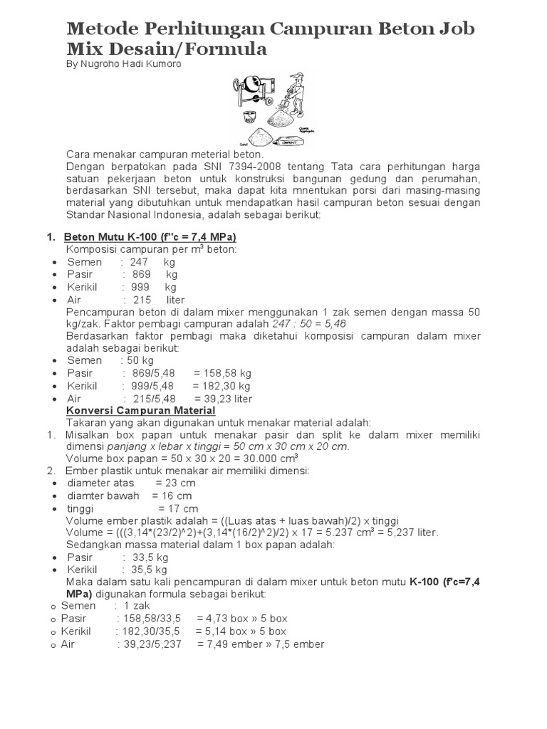 Metode Perhitungan Campuran Beton Job Mix Desain | PDF