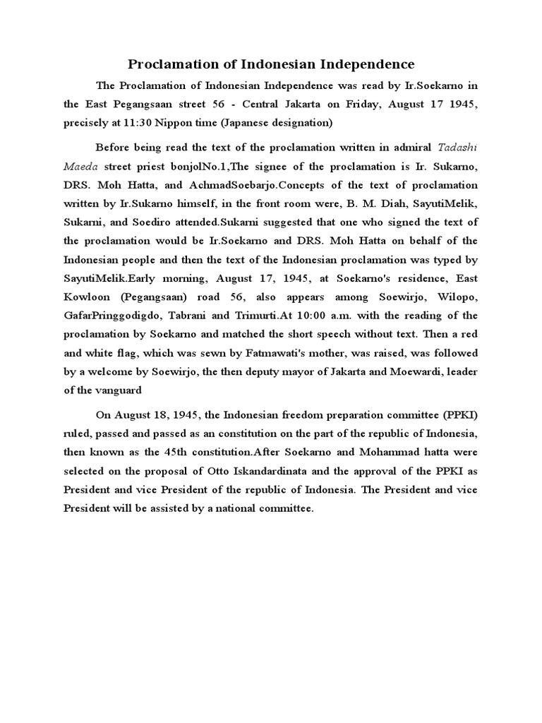 Proclamation of Indonesian Independence | PDF | Indonesia | Politics Of ...