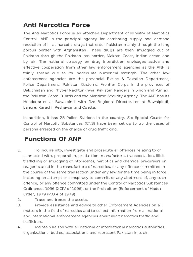 Functions of ANF | PDF | Law Enforcement | Crime & Violence