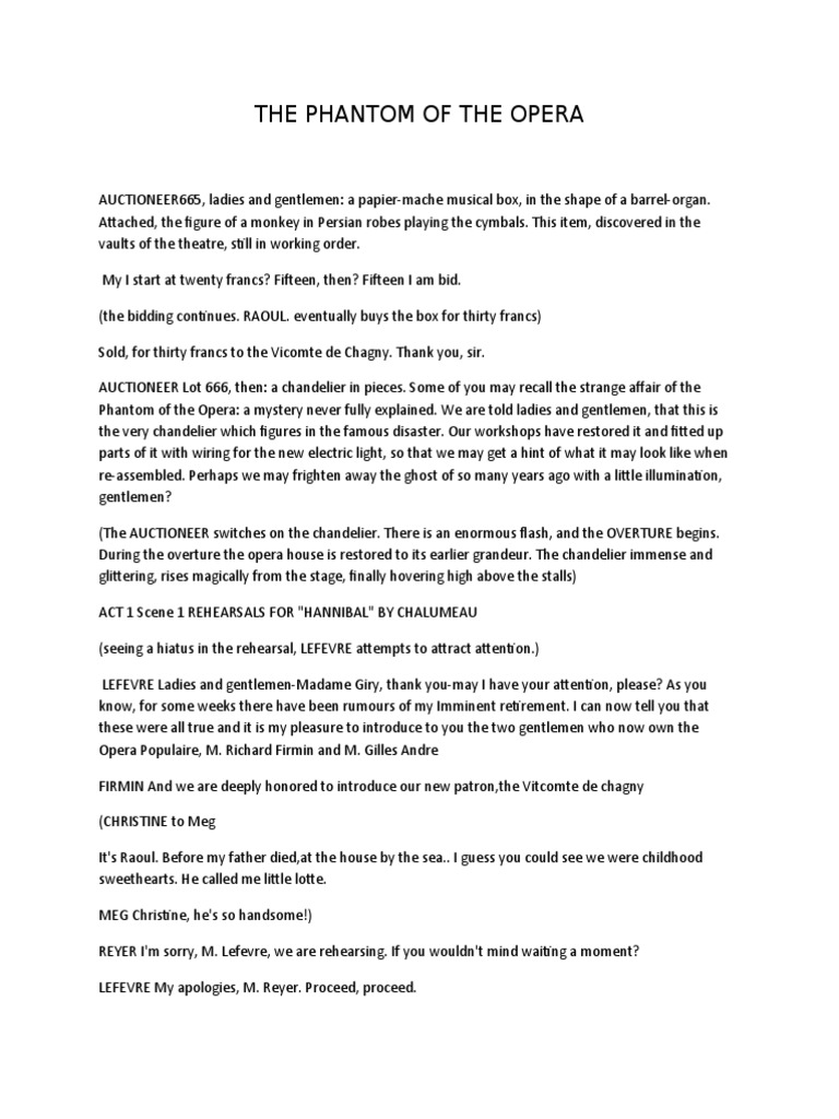 PHANTOM OF THE OPERA Script | PDF | The Phantom Of The Opera