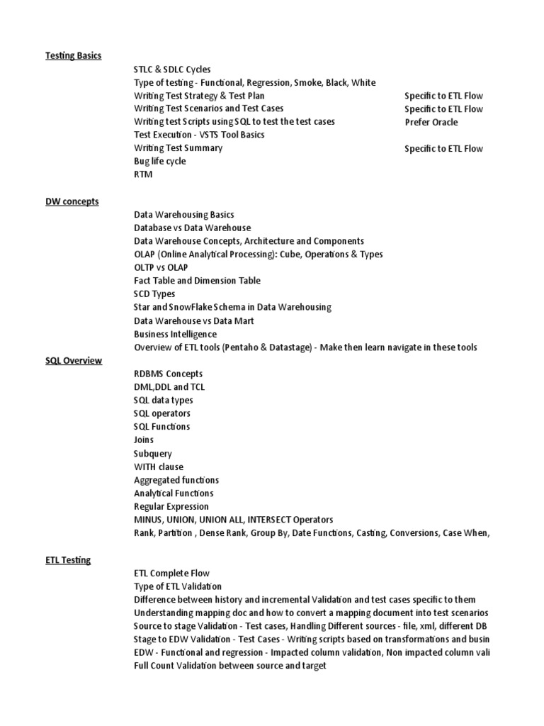 ETL Testing Fundamentals & SQL Concepts | PDF | Data Warehouse ...