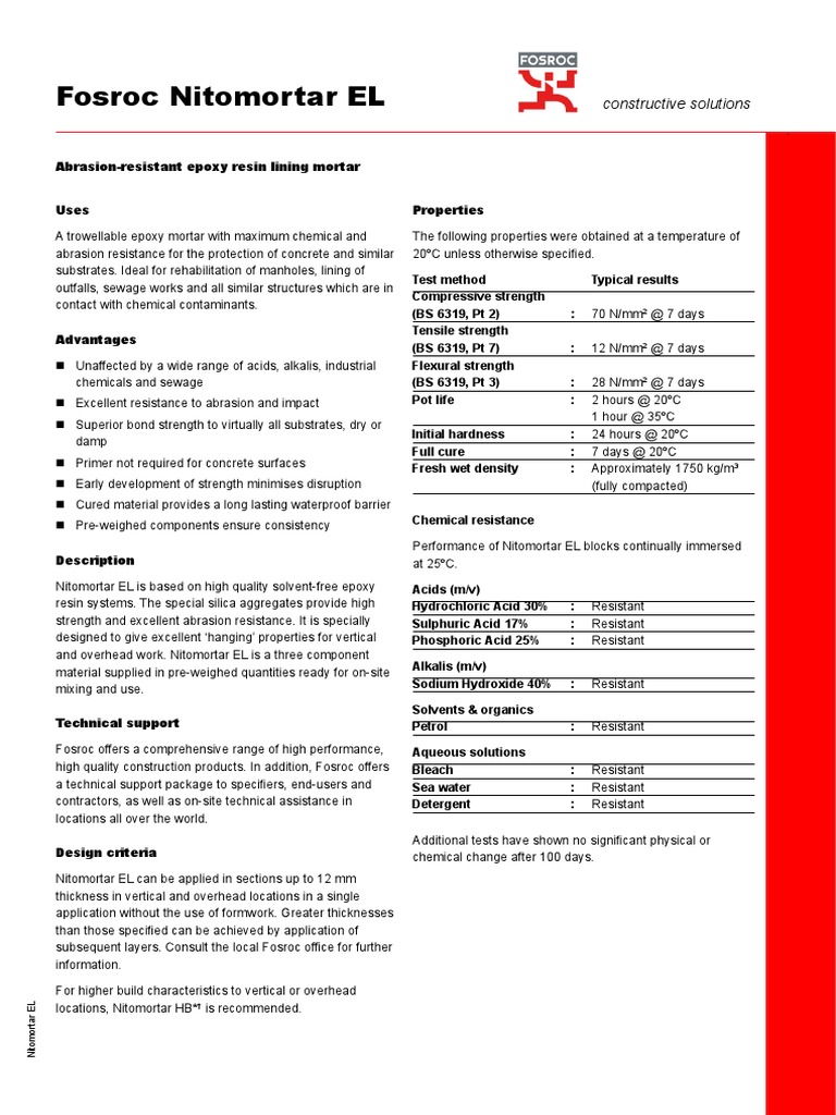 Nitomortar EL | PDF | Epoxy | Industrial Processes