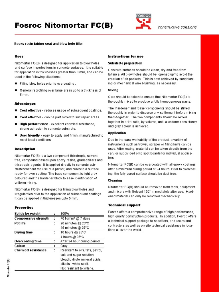 Nitomortar FC (B) | PDF | Epoxy | Concrete