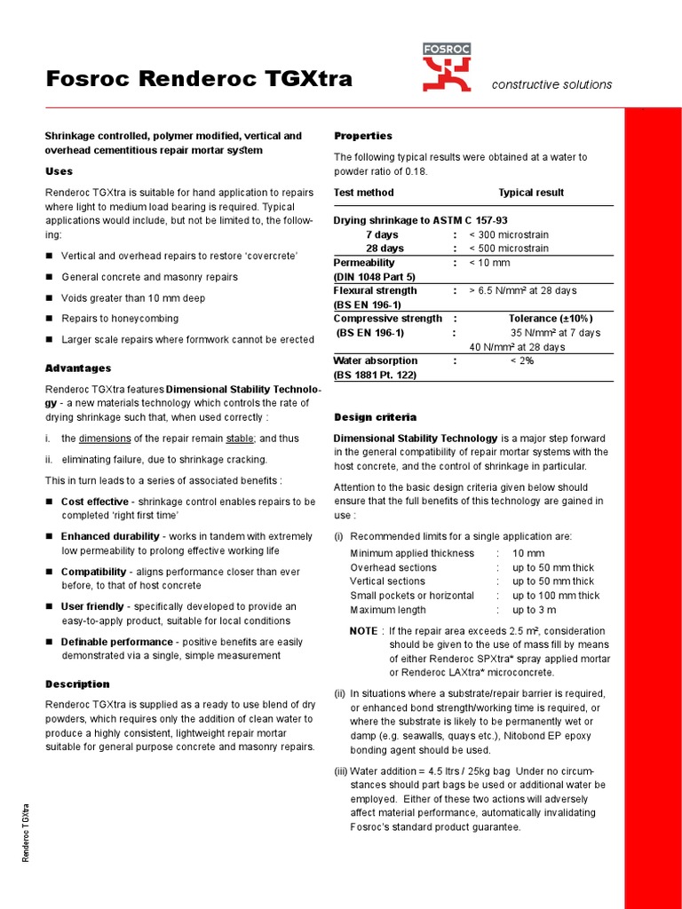 Renderoc TGXTRA | PDF | Mortar (Masonry) | Concrete