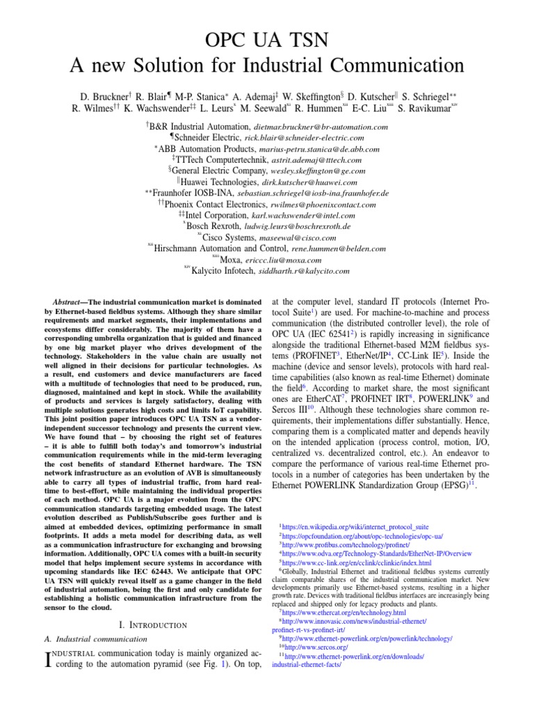 OPC UA TSN - A New Solution For Industrial Communication | PDF ...