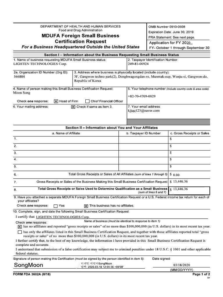 Form Fda 3602a PDF | PDF