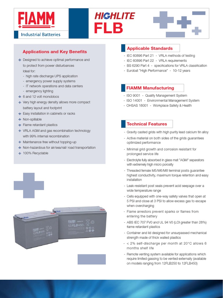 Fiamm FLB Battery Range | PDF | Electrical Engineering | Electricity