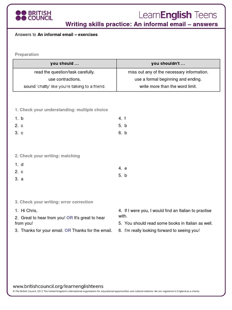 Informal Email Writing Tips & Answers | PDF | Language Arts & Discipline