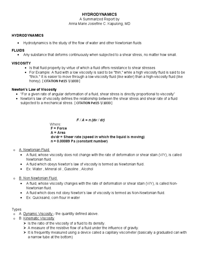 HYDRODYNAMICS - Kapulong | PDF | Fluid Dynamics | Reynolds Number
