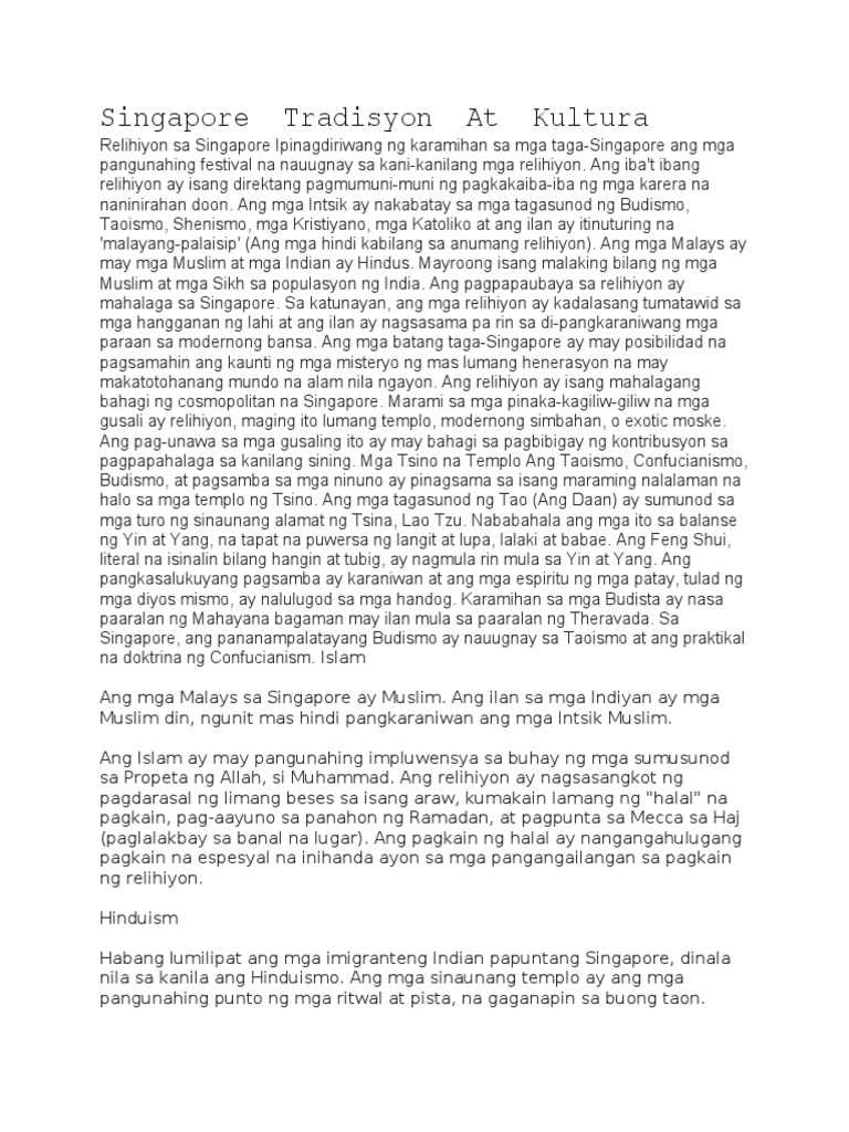 Singapore Tradisyon at Kultura | PDF