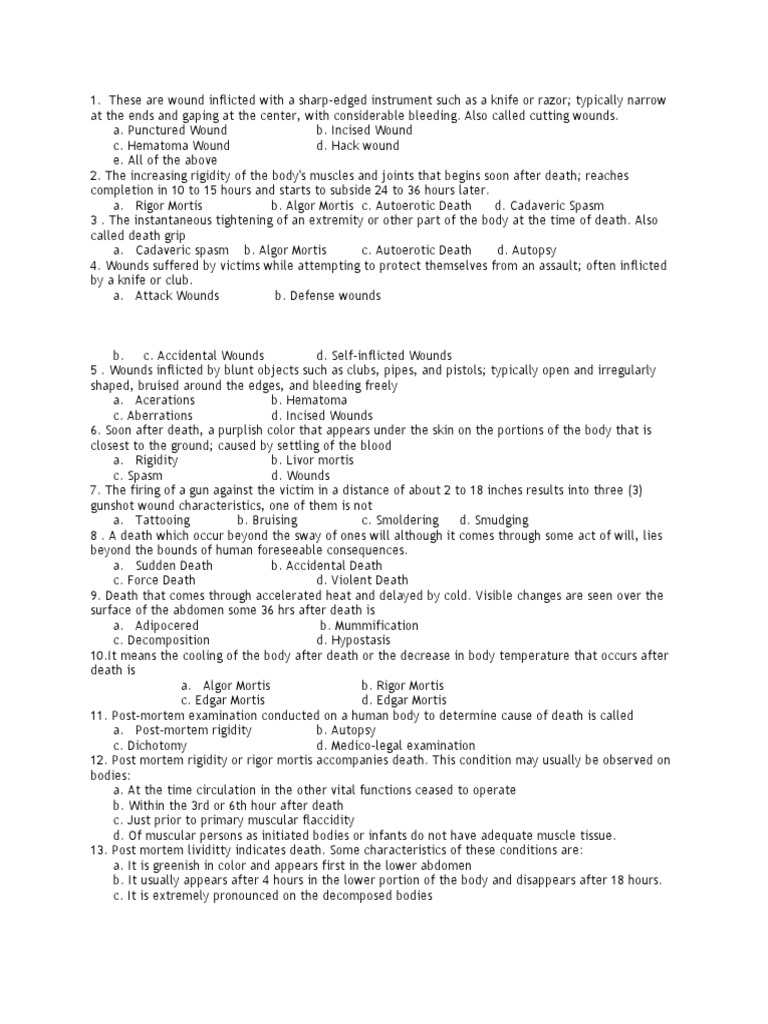 Forensic Medicine and Crime Investigation Quiz | PDF | Crime Scene ...