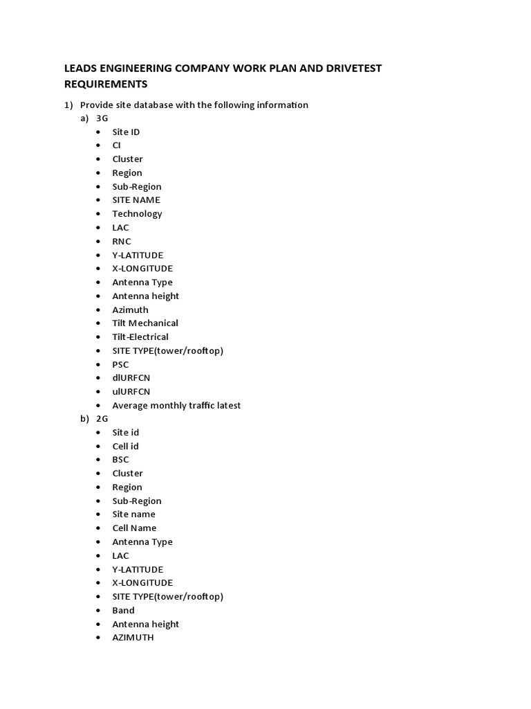 Drive Test Plan and Requirements | PDF | Wireless | Databases