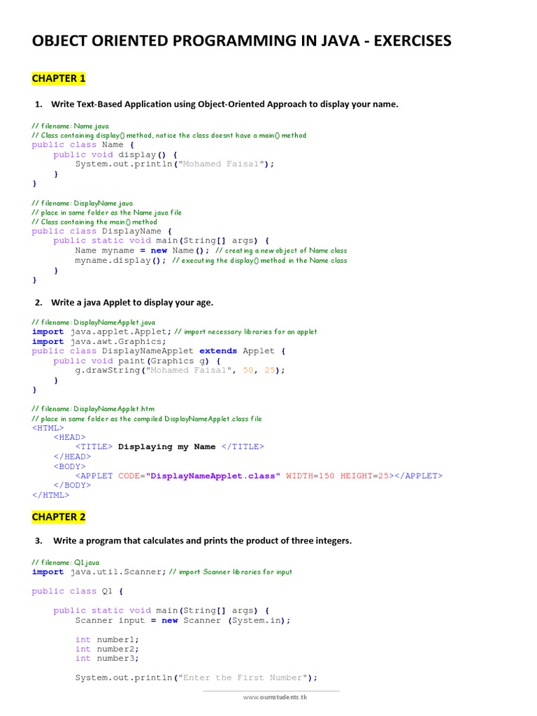 Oop Java Codes Summary PDF | PDF | Method (Computer Programming) | Java ...
