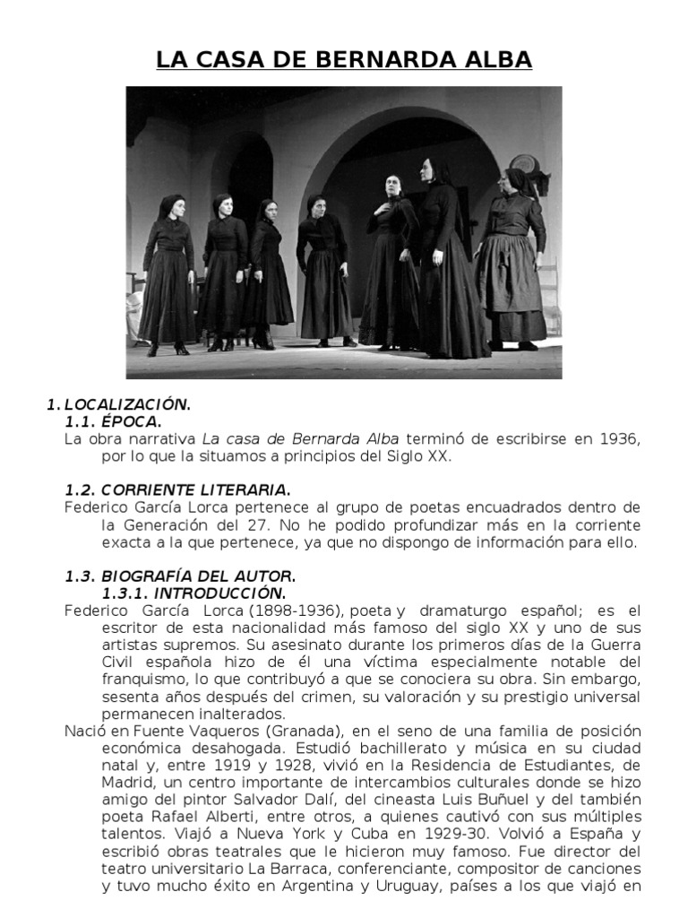 La Casa de Bernarda Alba - Argumento y Analisis | PDF | Federico García ...