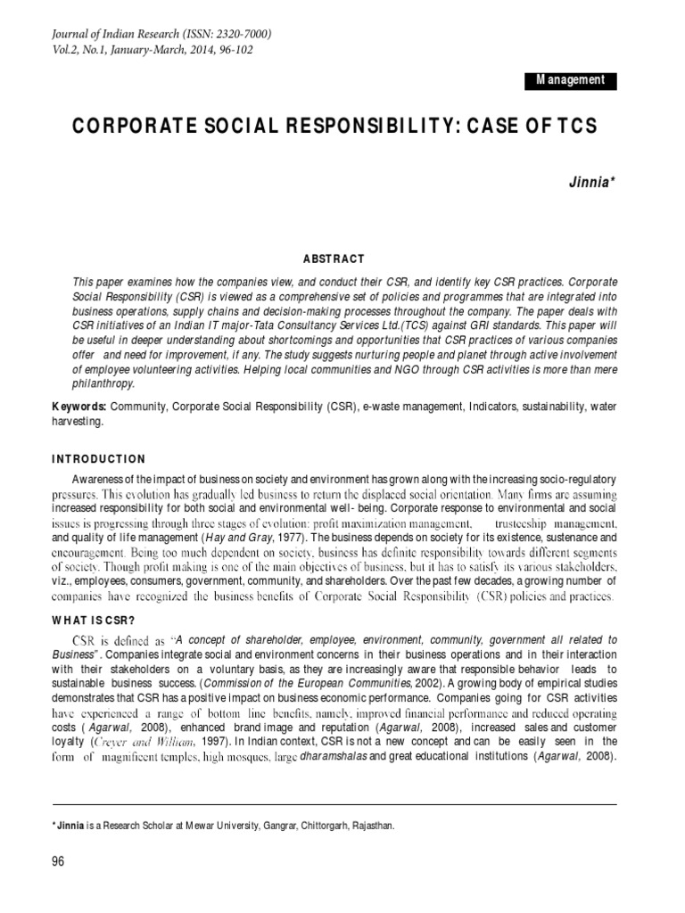 Tcs CSR Activities | PDF | Corporate Social Responsibility | Governance